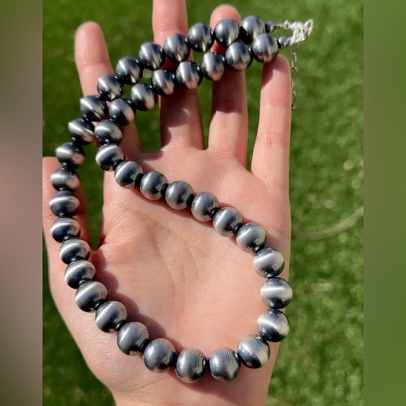 Jewelry | 12mm 22 Inch 925 Sterling Silver Oxidized Pearls Bead Necklace Southwestern | Poshmark